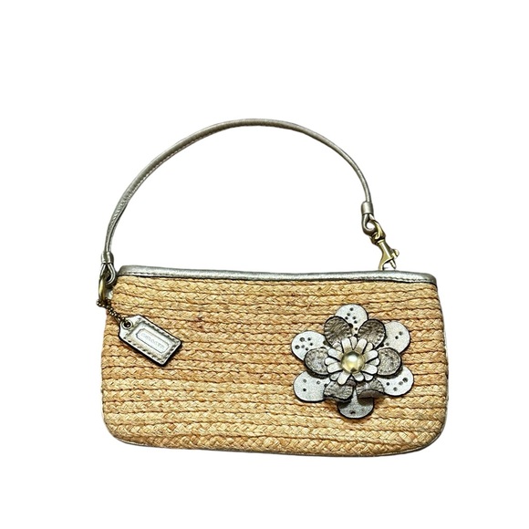 Coach | Bags | Coach Raffia Straw Leather Wristlet Wallet Purse Lt Gold ...